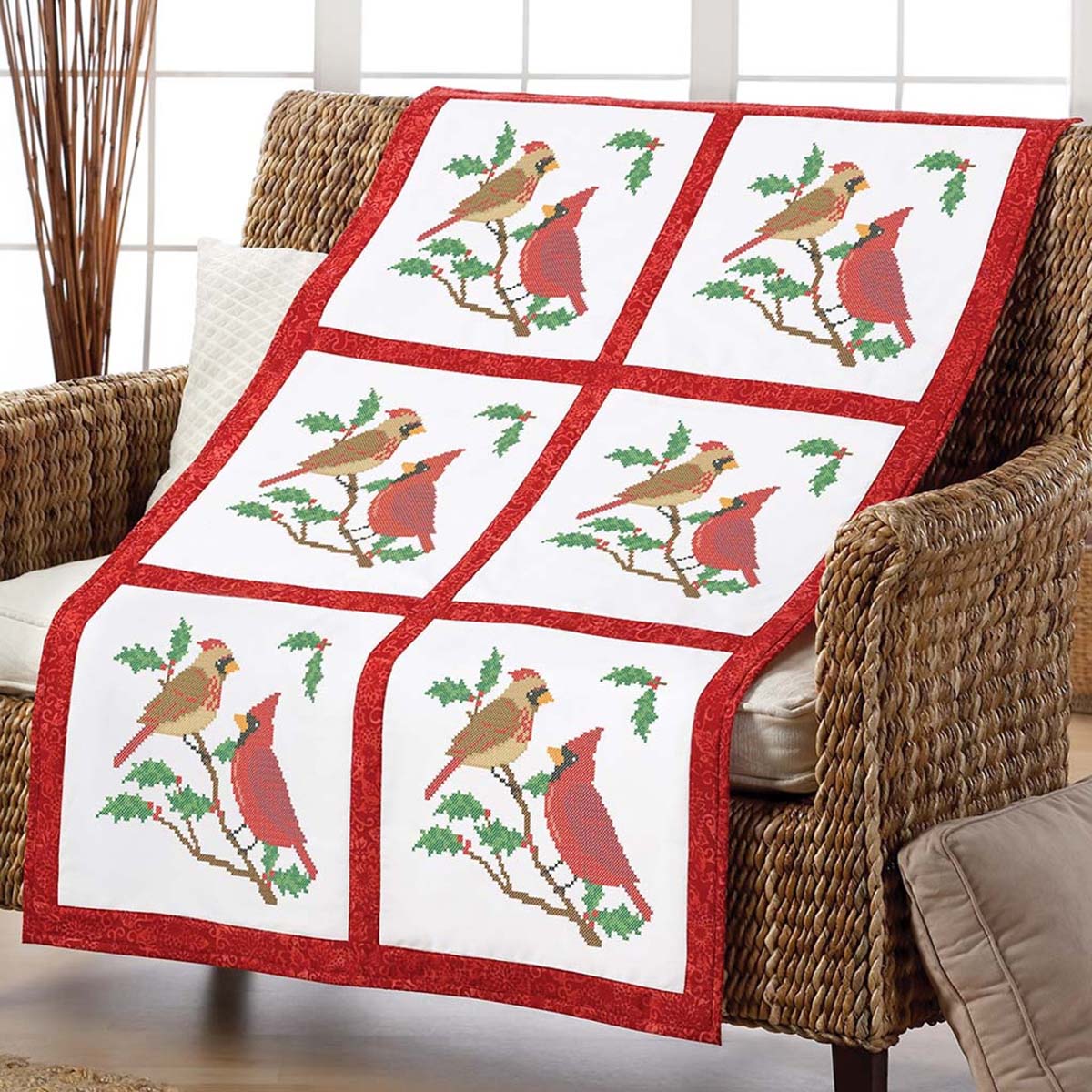 Herrschners® Christmas Cardinals Quilt Blocks Stamped Cross-Stitch